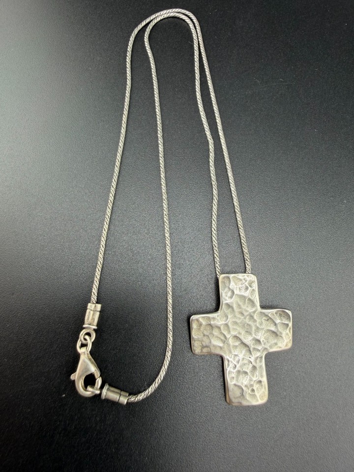 SILPADA STERLING SILVER 925 HAMMERED CROSS PENDANT CHAIN NECKLACE 18 ...