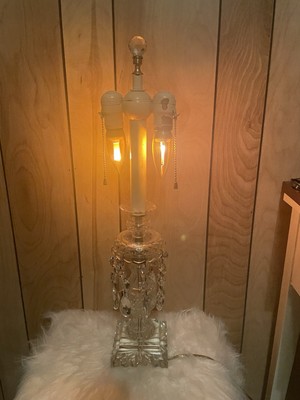 Extremely RARE elegant Antique double Pull Chain Crystal Prism table lamp 23.5” | eBay
