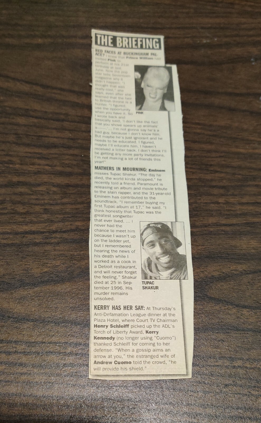 Tupac, Pink, Eminem Newspaper article "The Briefing" 2003 | eBay