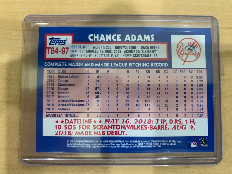 2019 TOPPS 150 YEARS OF BASEBALL CHANCE ADAMS CARD # T84-97 | eBay