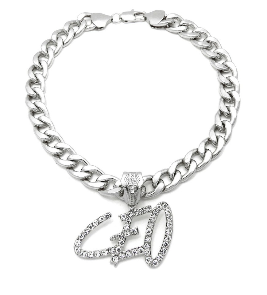ICED HIP HOP SILVER PT CEO PENDANT & 11mm 18" 20" CUBAN CHOKER CHAIN ...