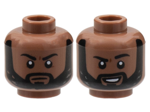 LEGO Minifigure Head Dual Medium Brown Black Beard raised Eyebrow ...