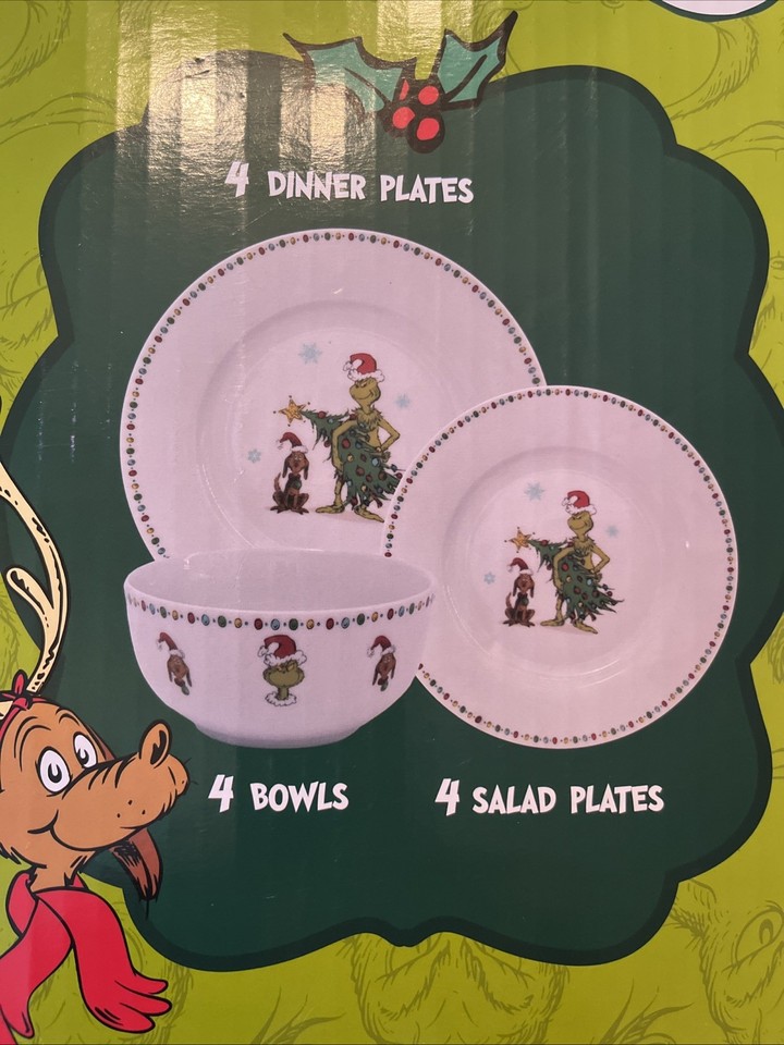 Grinch Dinnerware Set Zike Brand Merry Grinchmas 12-Piece, Christmas ...