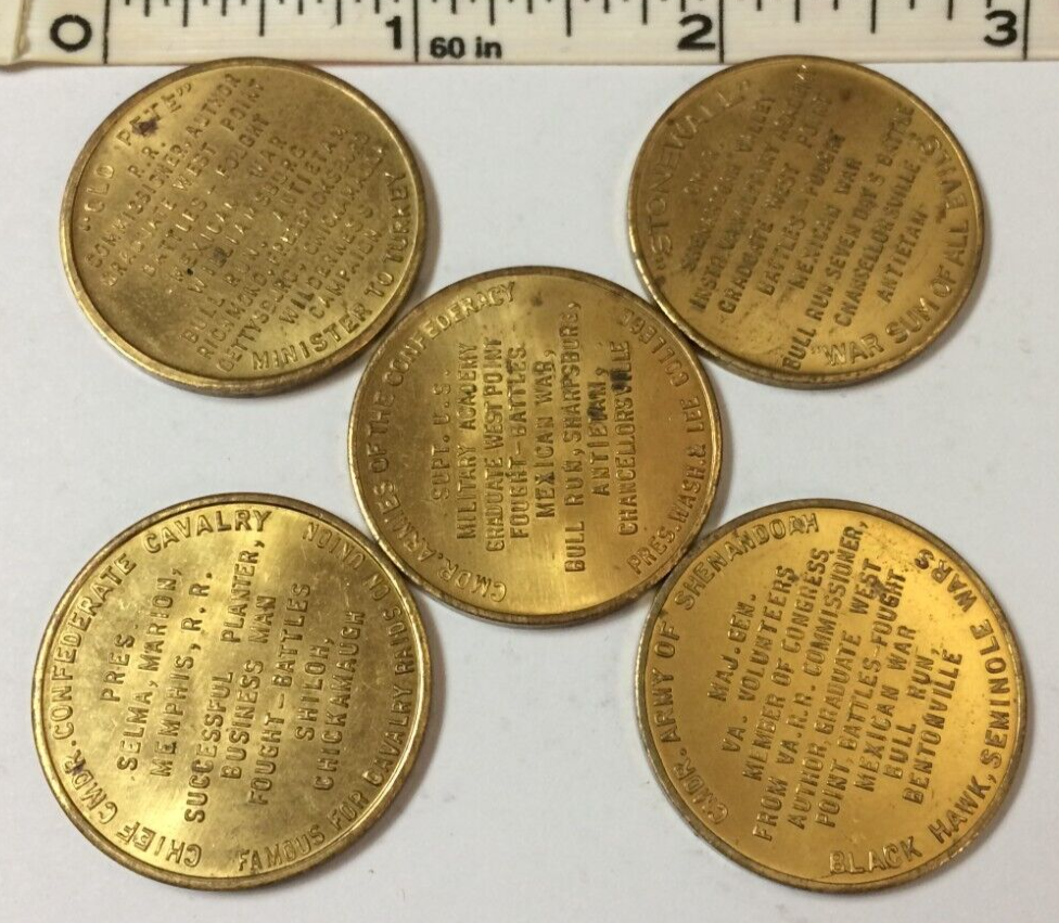 #8017 - LOT OF (5) GENERAL TOKENS - ROBERT E LEE, LONGSTREET, FORREST ...