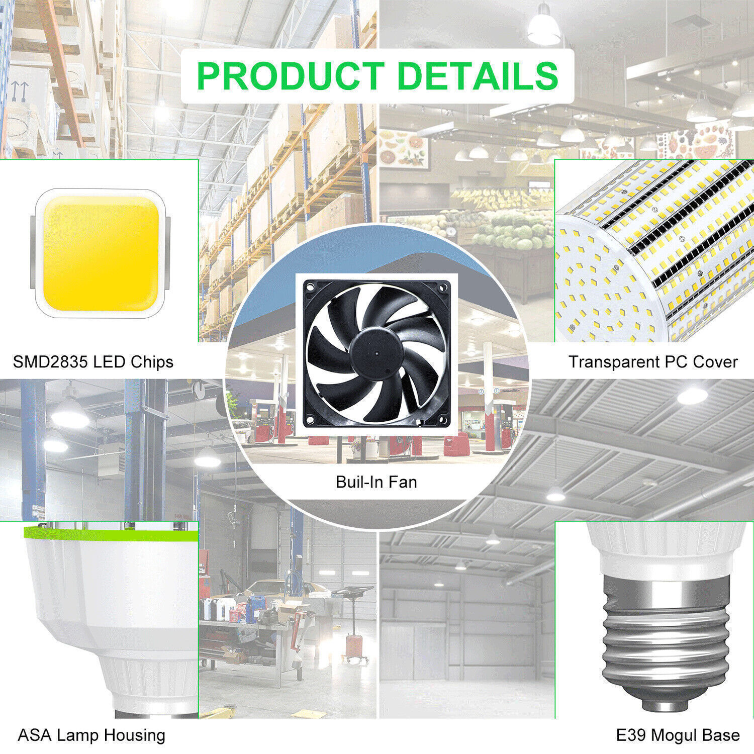 AC 480V 200W E39 LED Corn Light Bulb 30000LM Outdoor Security Street ...