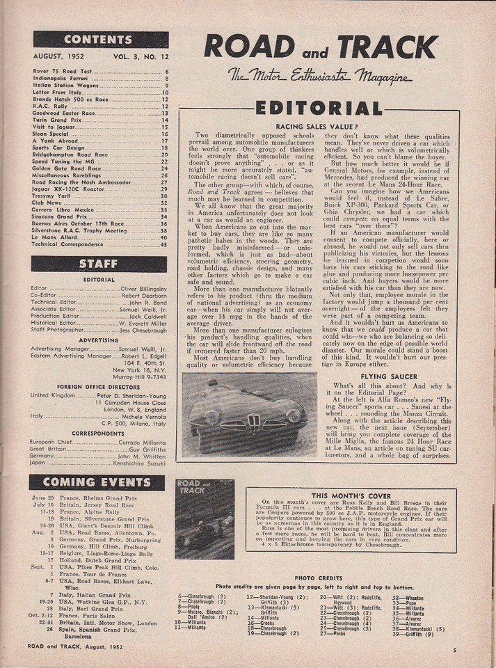 Road & Track August 1952 – Pebble Beach Road Race / Turin GP / Golden ...