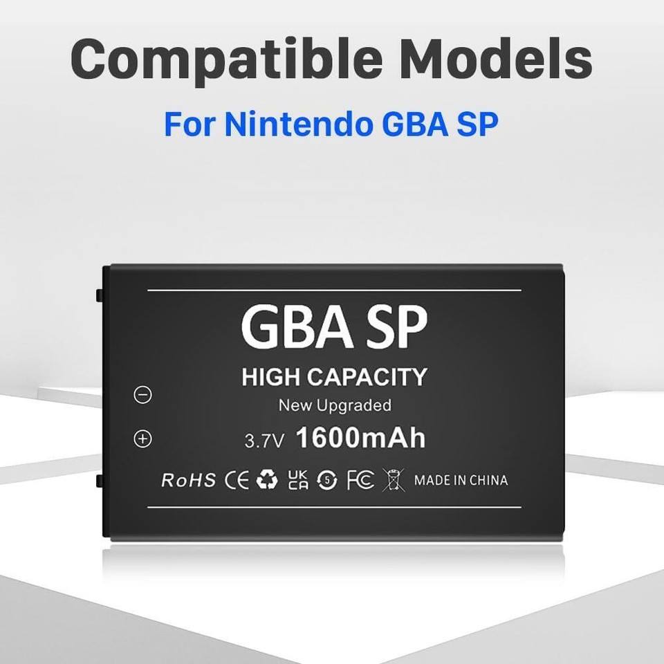 For Gameboy Advance SP Battery Rechargeable 1600mAh Nintendo GBA SP ...
