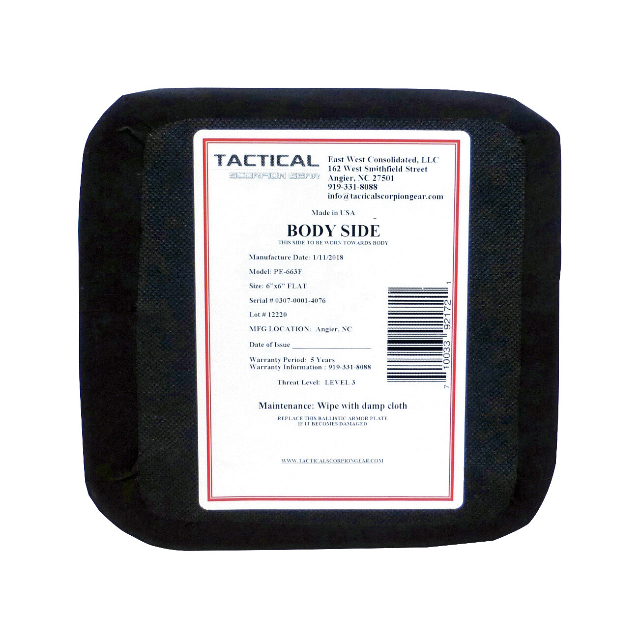 Tactical Scorpion Body Armor Plates Level III+ 3 PE Polyethylene | Size ...