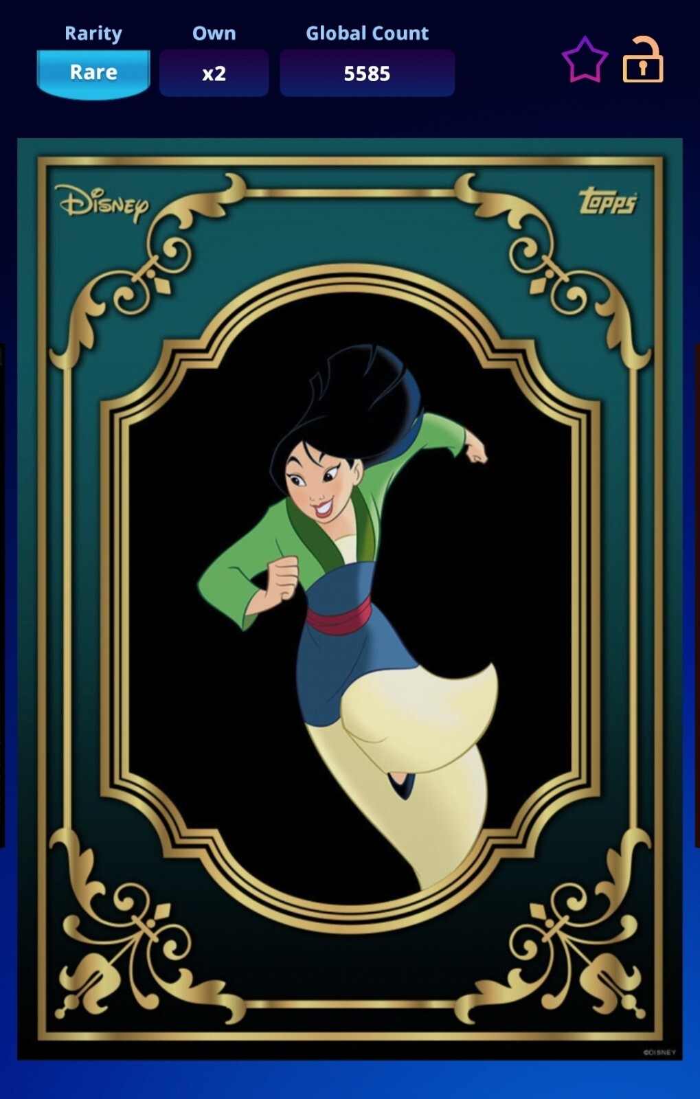 Topps Disney Collect Digital Fans' Choice MULAN Radiant Royals Teal ...