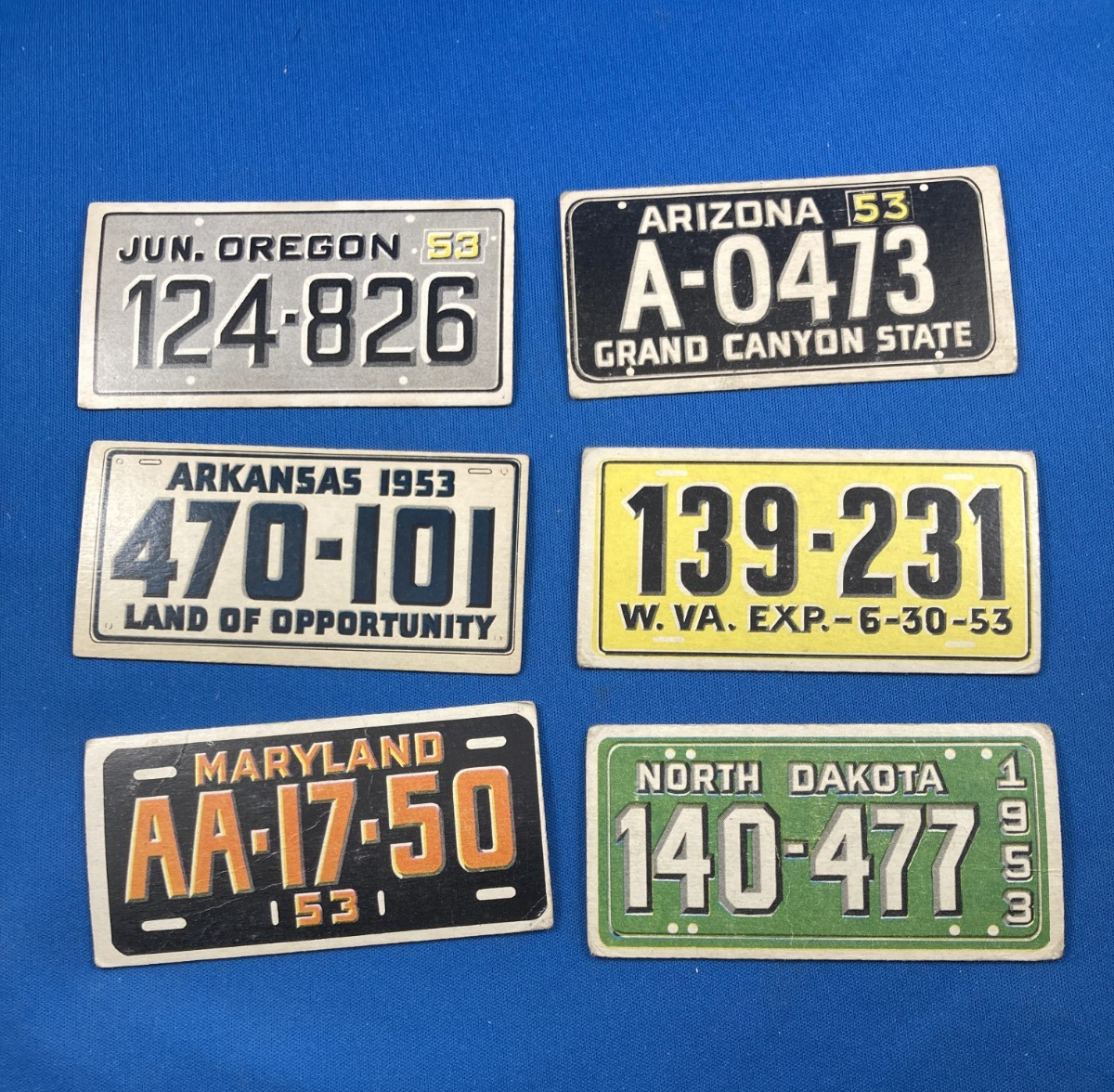 1953 TOPPS CHEWING GUM LICENSE PLATE CARDS - USA X 6 - OREGON, ARIZONA ...