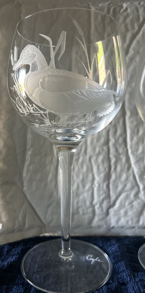 Coyle Etched Wine Glasses Set of 3 Big Horn Sheep Moose Duck Signed ...