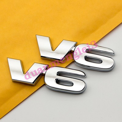 2Pcs Metal V6 Emblem Chrome Sports Engine Car Badge Turbo Racing ...