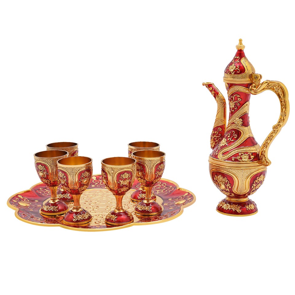 US Vintage Teapot Set Zinc Alloy Tea Coffee Wine Serving w/ Tray+ ...