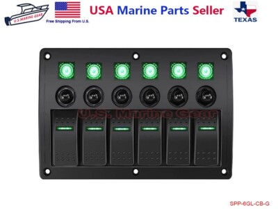 ON OFF Rocker Toggle Switch Panel 6 Gang Circuit Breaker Boat Marine ...