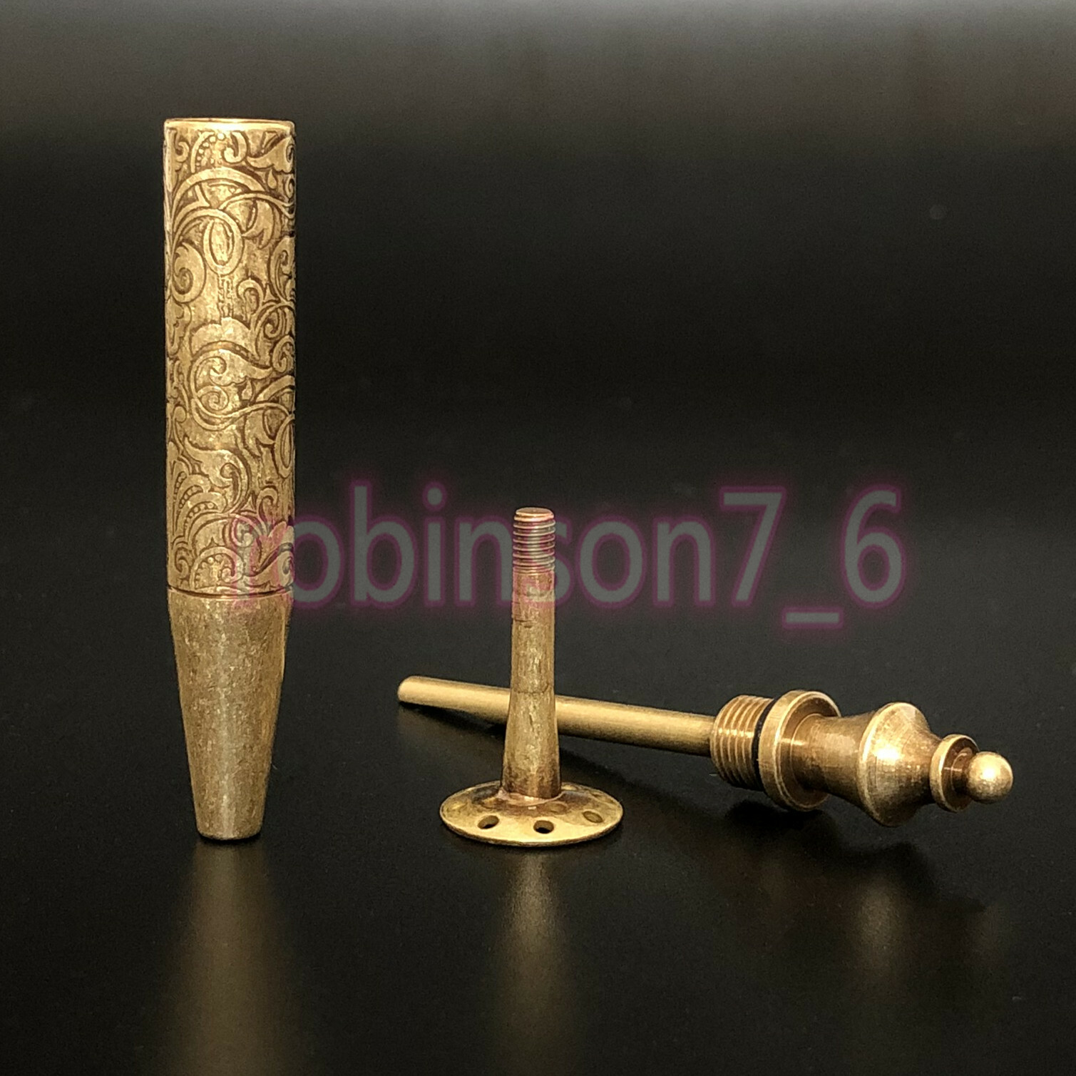 Antique 2 in 1 Carved Smoking Pipe Tamper Brass Pick Tool Tamp Vintage ...