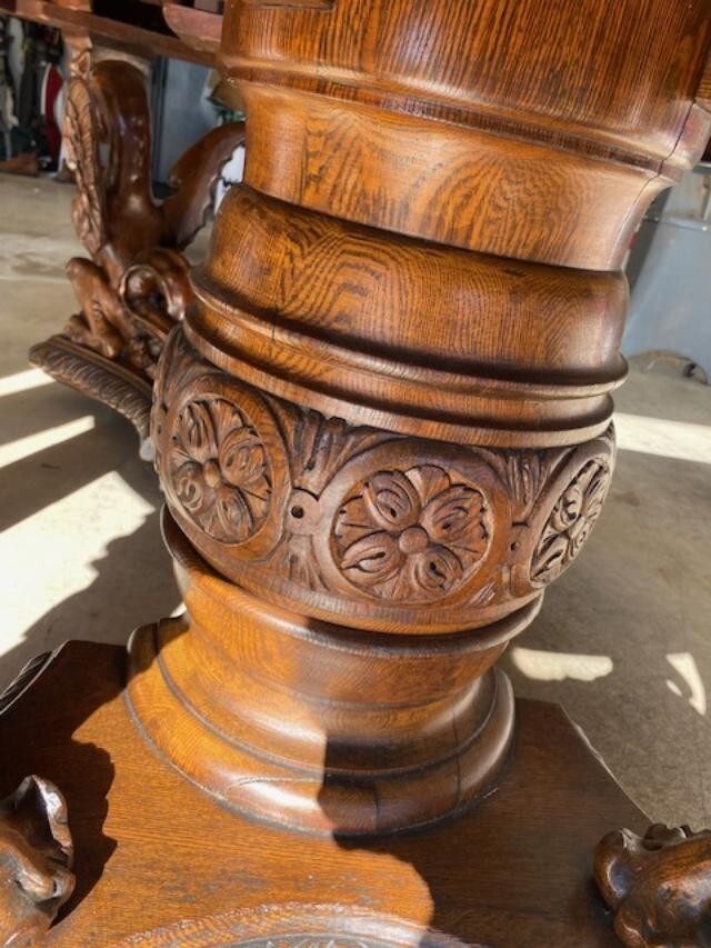 George C Flint Quarter Sawn Oak, 60” Round Griffin Table (price reduced ...