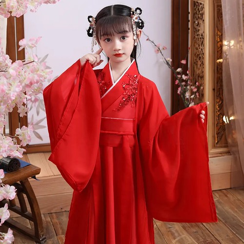 Kids Girl Hanfu Sakura Embroidery Dress Tulle Chinese Traditional ...