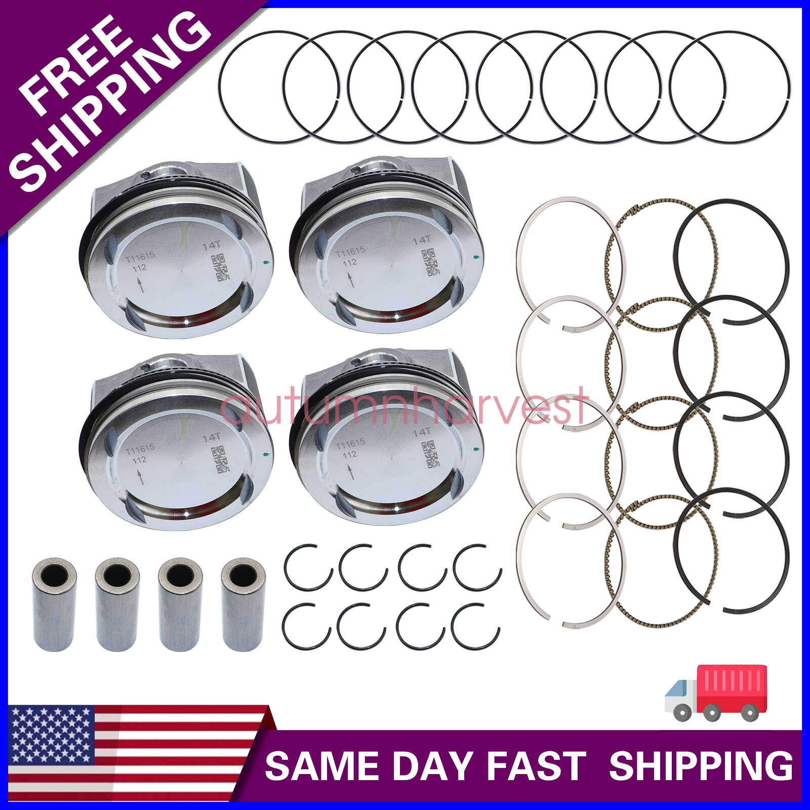 Pistons & Rings Kit For 11-15 Buick Chevrolet Cruze Encore 1.4L L4 DOHC ...