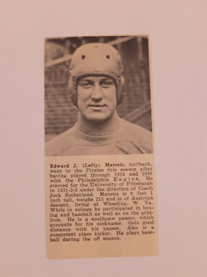 Edward Lefty Matesic Pittsburgh Pirates 1936 Football Player Panel | eBay