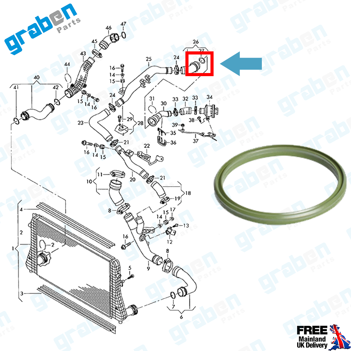 INTERCOOLER TURBO HOSE SEAL O-RING D:46.20mm FOR AUDI VW SEAT SKODA ...