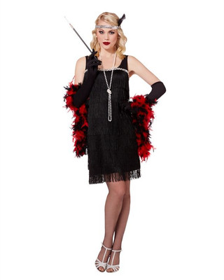 BLACK FLAPPER 1920s PARTY GIRL HALLOWEEN COSTUME COSPLAY WOMENS NEW MED ...