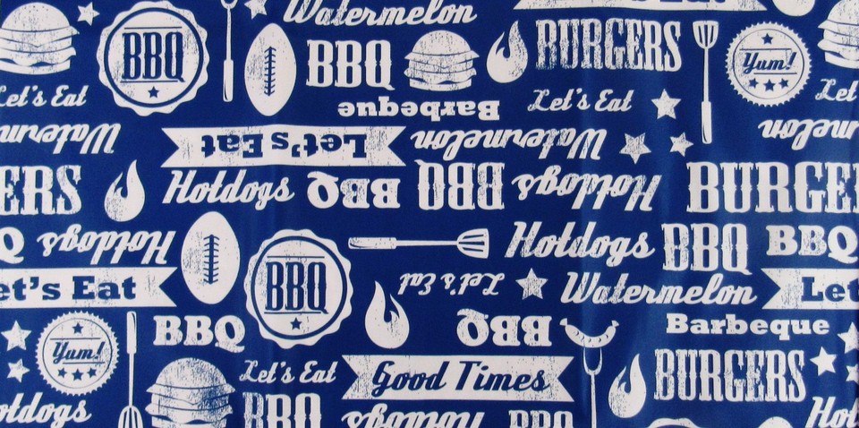 Summer Fun Let's Eat BBQ Vinyl Flannel Back Tablecloth Var Sizes in Red ...