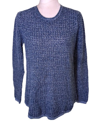 Women’s Blue Heathered Waffle Knit Sweater Classic Casual Minimalist ...