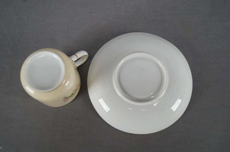 Grainger Worcester Pink Flowers Pine Leaves Yellow & Gold Demitasse Cup ...