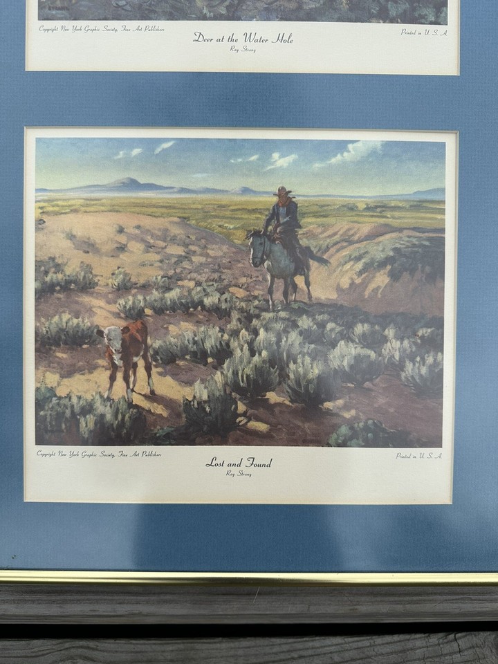 3 Framed Ray C. Strang Artist Cowboy Western Art NYGS Prints Texas ...