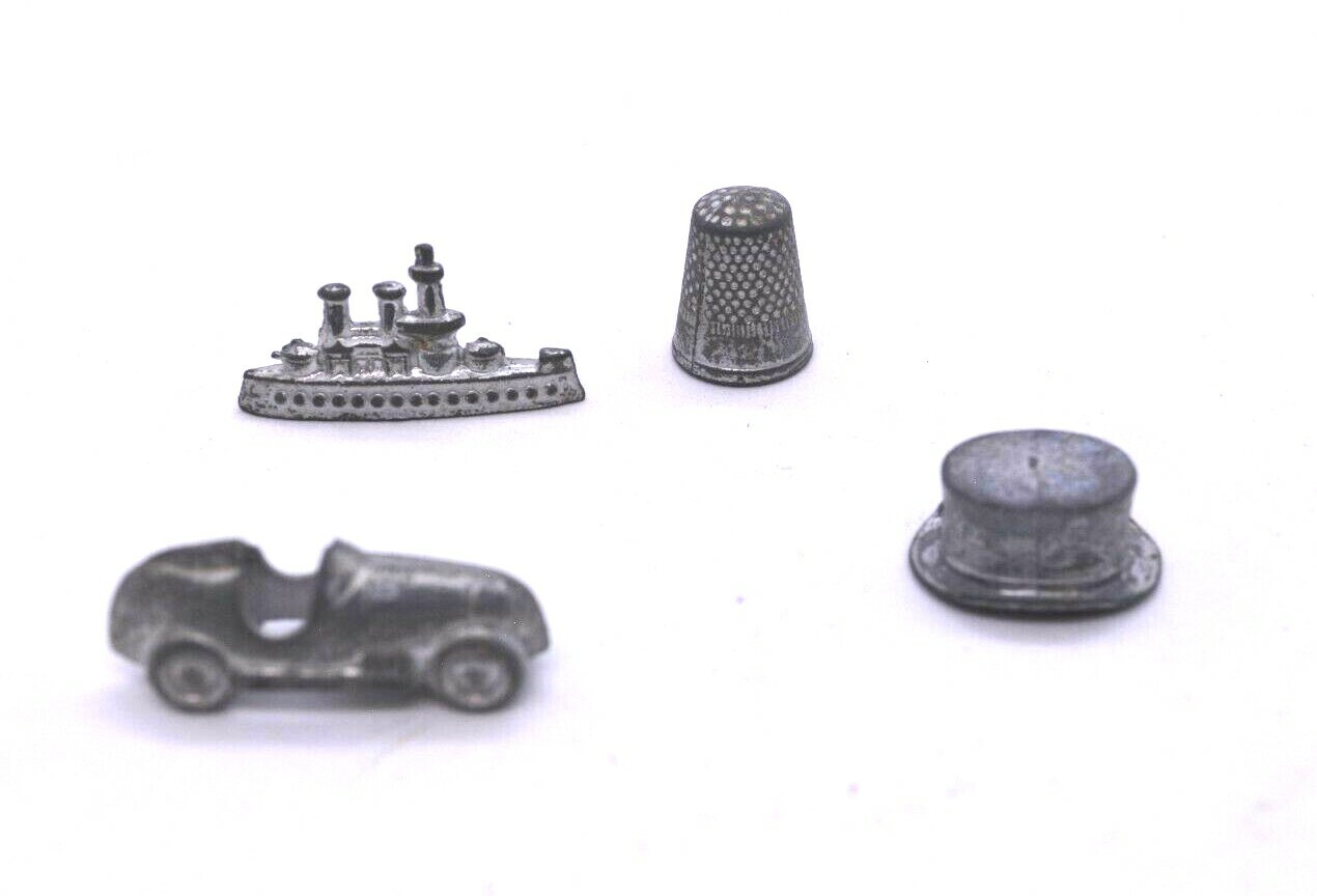 Monopoly Board Classic Game Pieces Ship, Racecar, Hat & Thimble Lot of ...