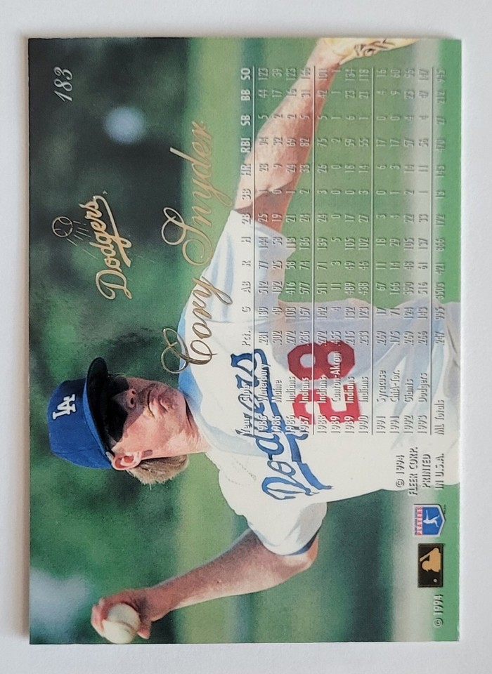 CORY SNYDER Signed 1994 Fleer Flair #183 Los Angeles Dodgers Autograph ...