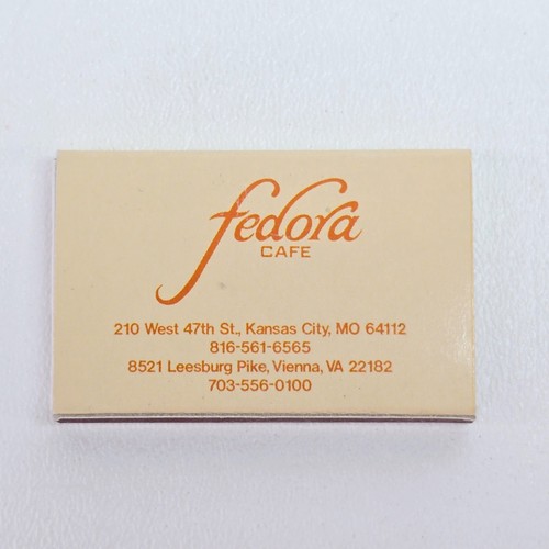 Fedora Cafe Kansas City MO & Vienna VA Restaurant Advertising Matchbox ...
