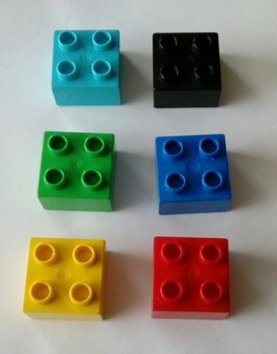 6 Lego Duplo Bricks Building Blocks Mixed Colours Black Sky Blue 2x2 ...