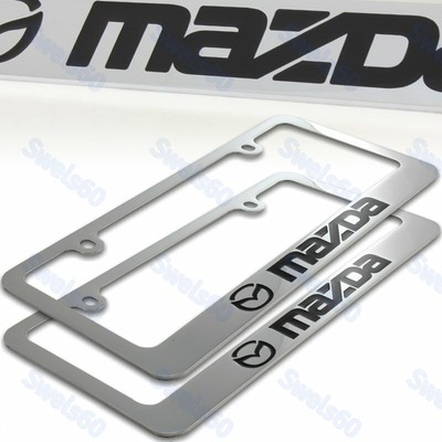 2Pcs Mazda Logo Chrome Plated Brass License Plate Frame Hand Painted ...