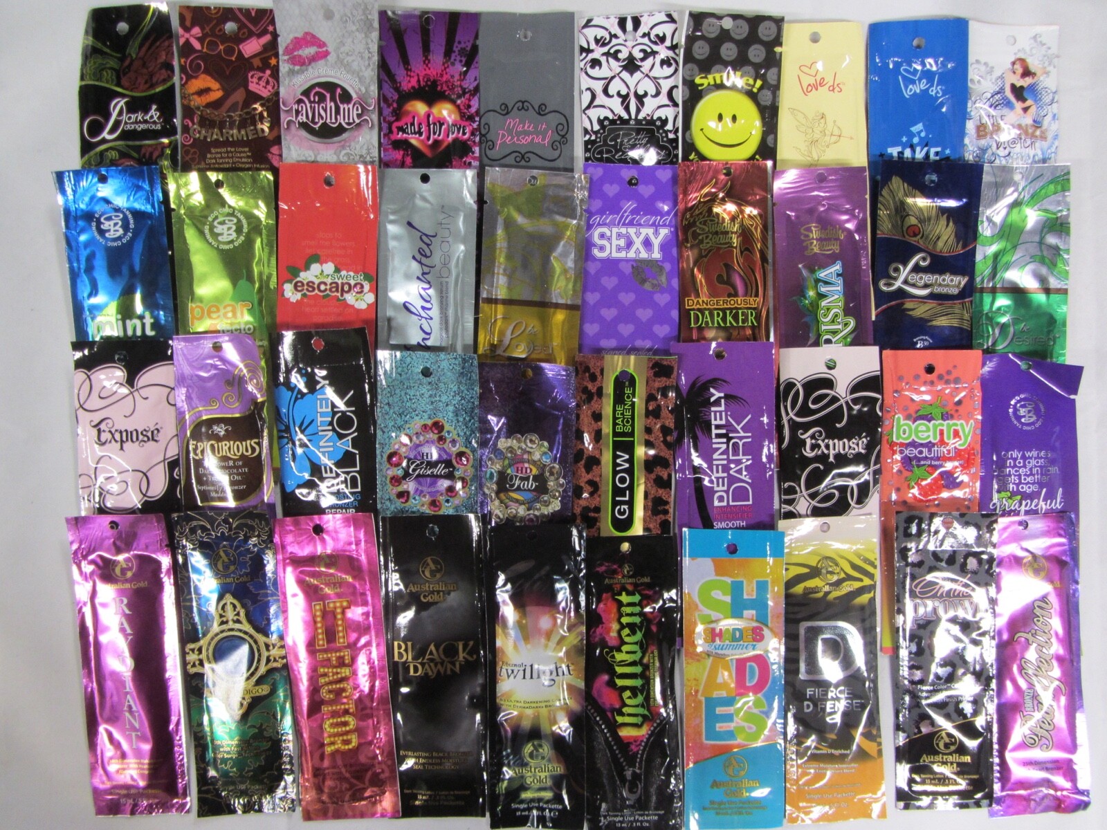 10 PACK of DESIGNER SKIN, AG, SB & CT VARIETY TANNING LOTION SAMPLE ...