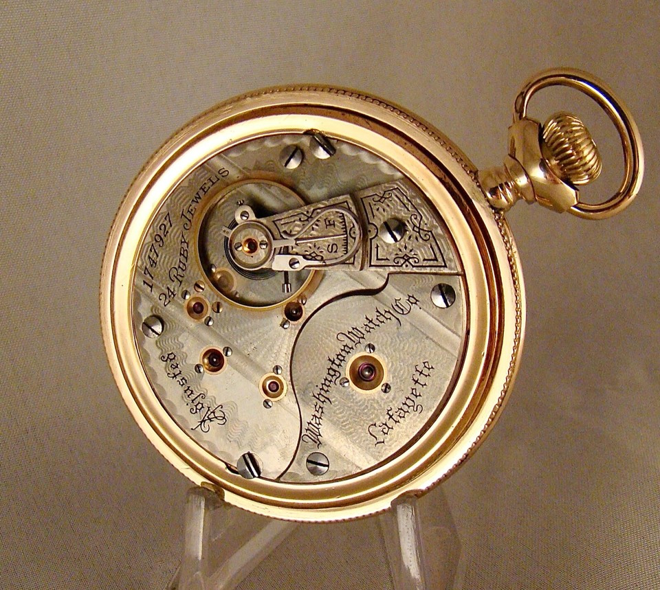 ILLINOIS "LAFAYETTE" 24j 14k GOLD FILLED OPEN FACE 18s RAILROAD POCKET ...