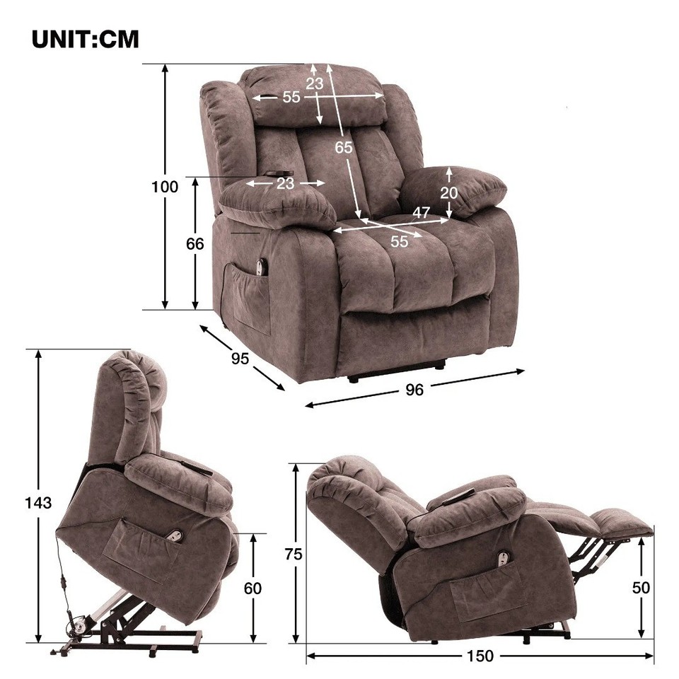 Merax Power Massage Lift Chair Heat Vibration Brown Fabric - Collect ...