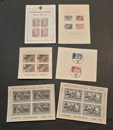 MIXED FOREIGN SS LOT Third Reich Souvenir Stamp sheets x 7 WW2 WWII ...
