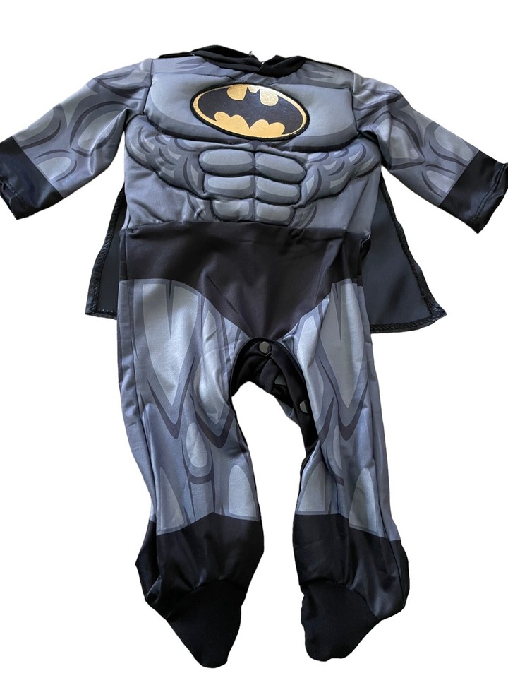 Batman Infant Costume 0-6 Months Hooded Jumpsuit Cape Belt Cuffs Black ...