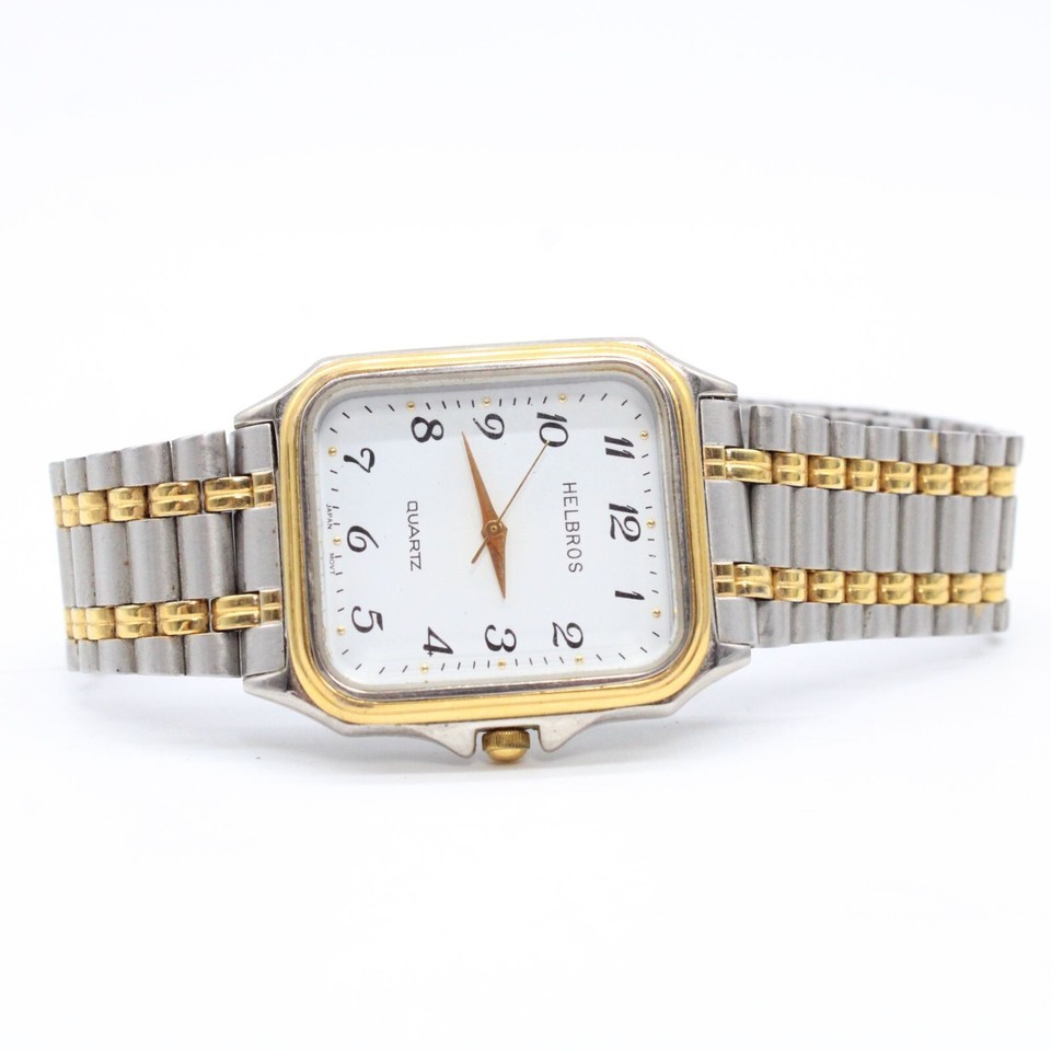 Vintage Helbros Watch Mens Two Tone Square Dial Watch Tank Stainless ...