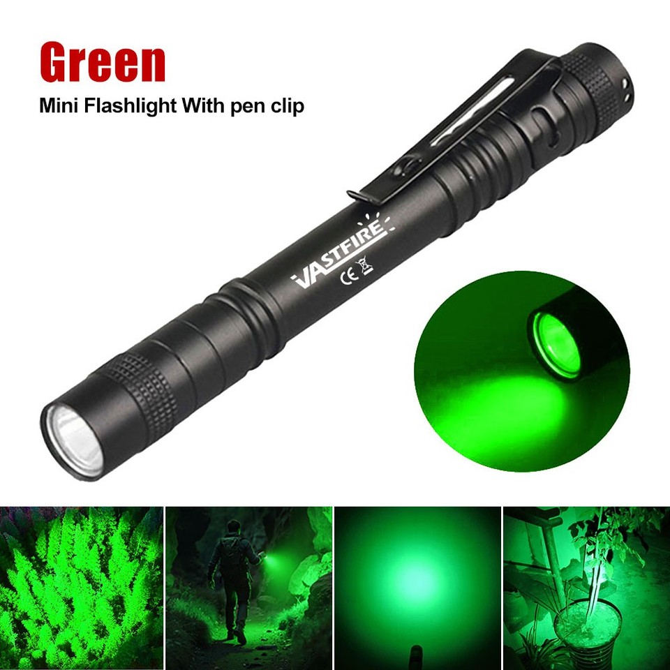 2x Green LED Flashlight Powerful Camping Small Torch Clip Penlight ...