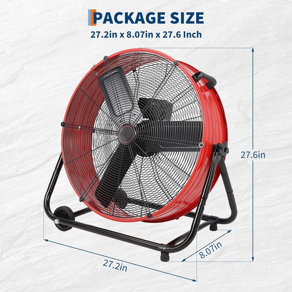 24" Industrial Drum Fan 3 Speed Heavy Duty Air Circulator Floor Fan for ...