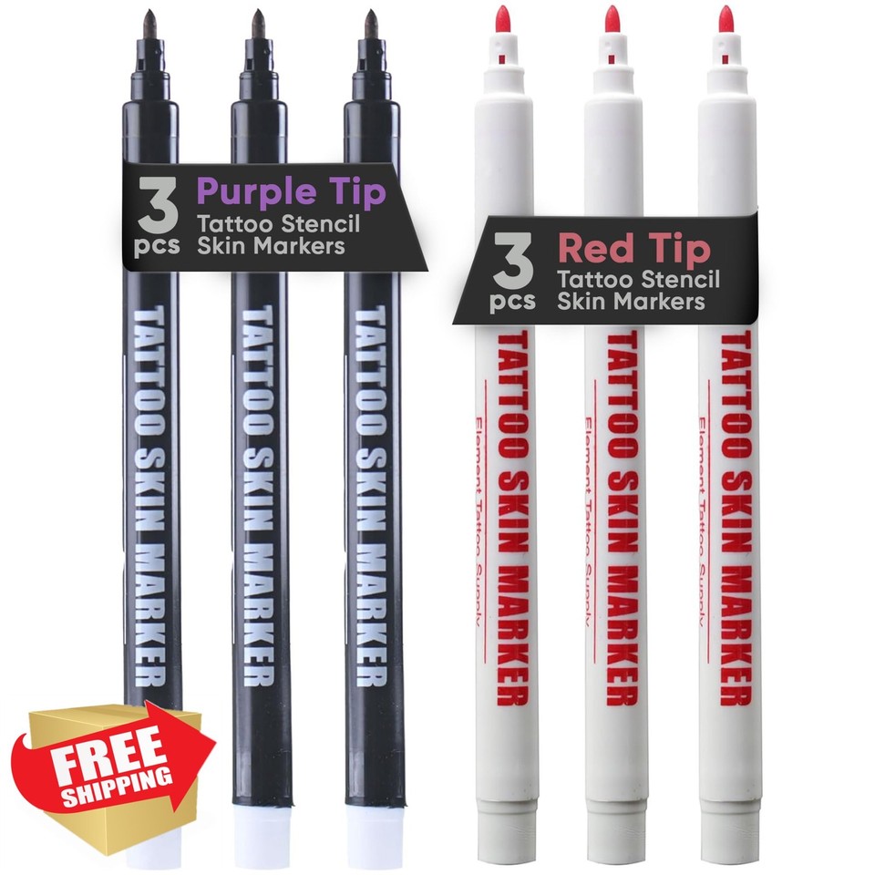 Element Tattoo Stencil Skin Markers 6pk Purple Red Bold Tip Pens | eBay