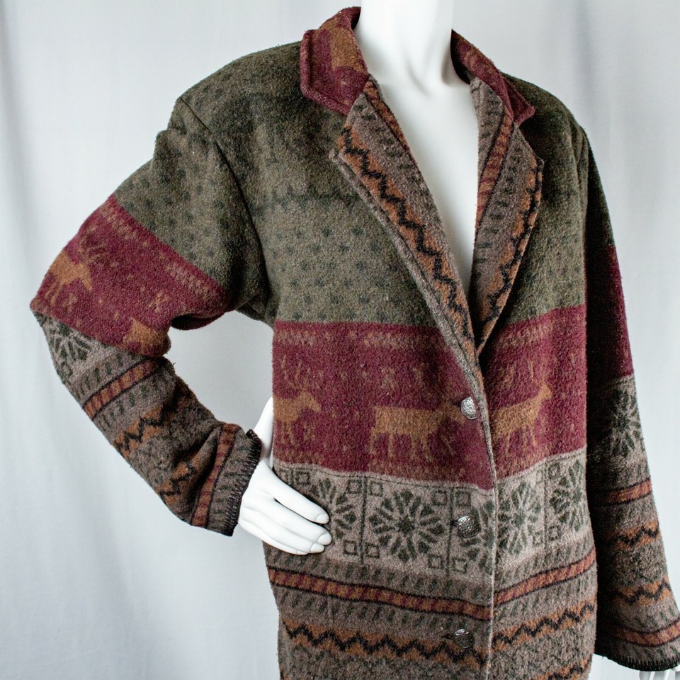 WOODED RIVER Native American Navajo Deer Elk Wool Women Long Coat Size ...