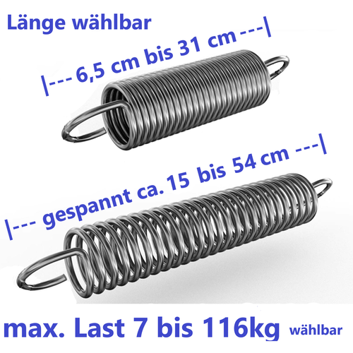 Zugfeder aus Federstahl oder Edelstahl maximale Last wählbar von 7 kg ...