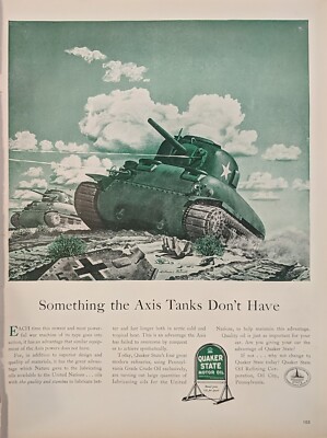 1944 WW2 Allied Tank Running Over Axis Metal, Quaker State Print Ad | eBay