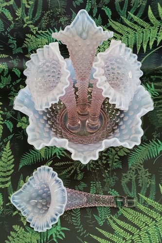 Three-Horned Pink Fenton Hobnail Epergne with Extra Horn | eBay