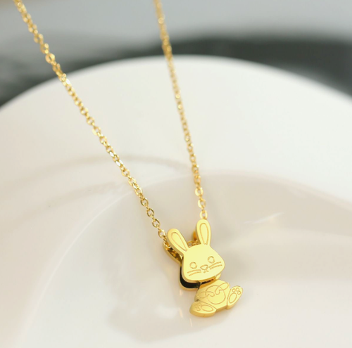 Titanium Gold Rabbit Movable Pendant Chain Necklace | eBay