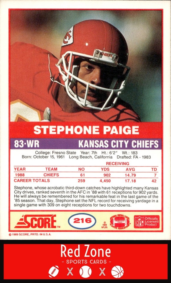 1989 Score - #216 Stephone Paige NM/NM+ | eBay