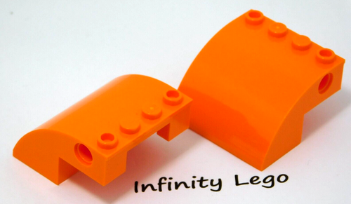 2 LEGO Orange Curved Panel 4x4x2 with Holes Arctic (61487 60062 60036 ...